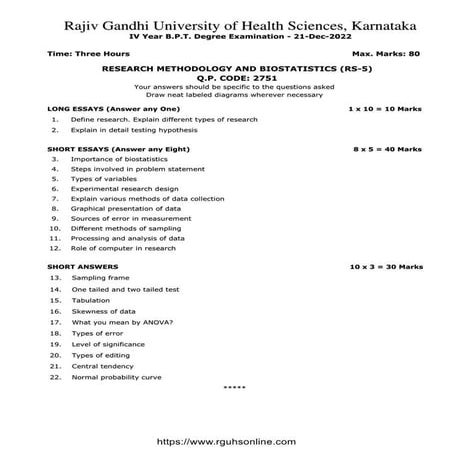biostatistic question papers end sem exam | PDF
