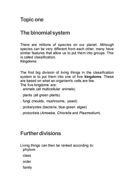 Characteristics and classification of living organisms igcse o level ...