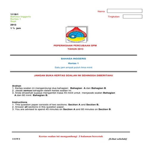 Bi paper 1 spm trial 2013 | PDF
