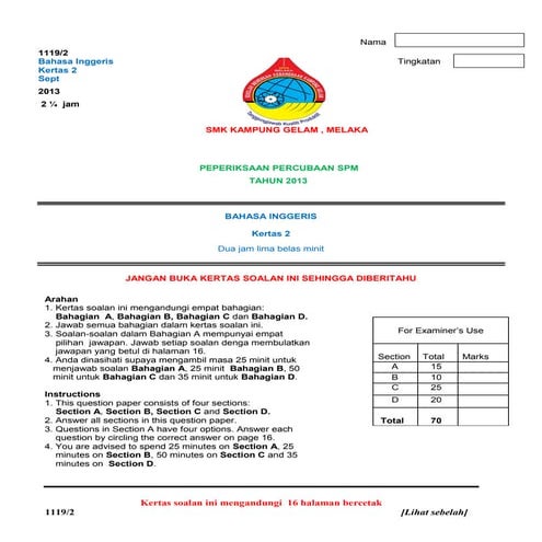 Bi paper 2 spm trial 2013 | PDF