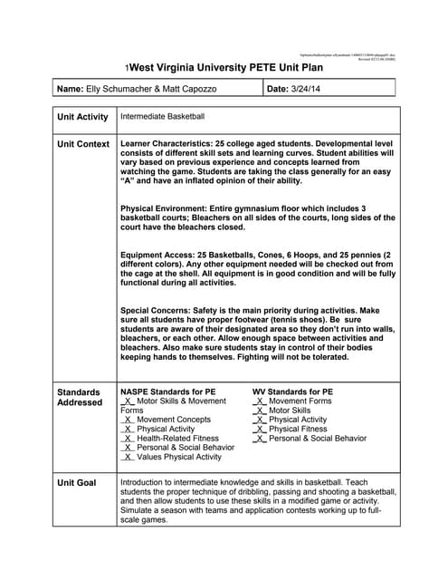 Basketball Lesson Plan | DOCX