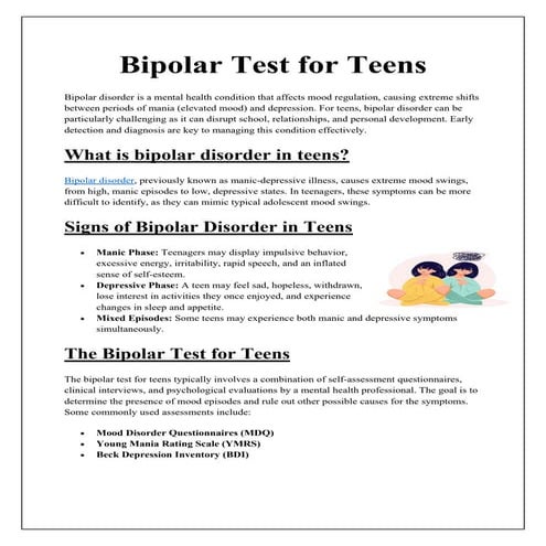 Bipolar Test for Teens: Identifying Symptoms and Seeking Help | PDF