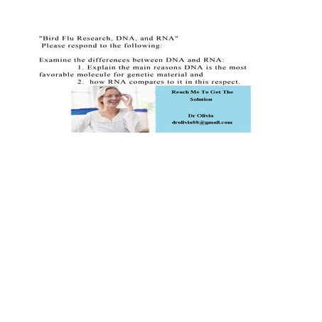 Bird Flu Research, DNA, and RNA Please respond to the following.docx | Genetics | Science