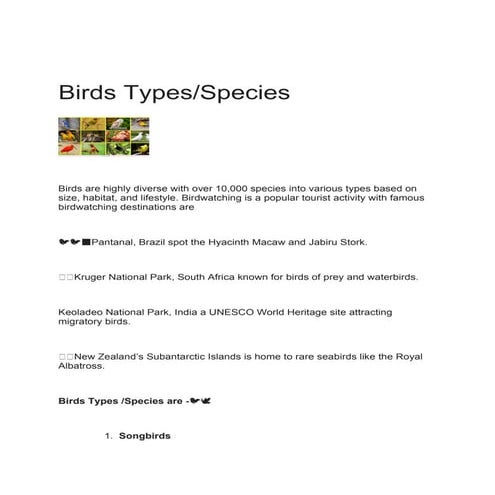 Birds Types-Species are highly diverse with over 10,000 species into ...