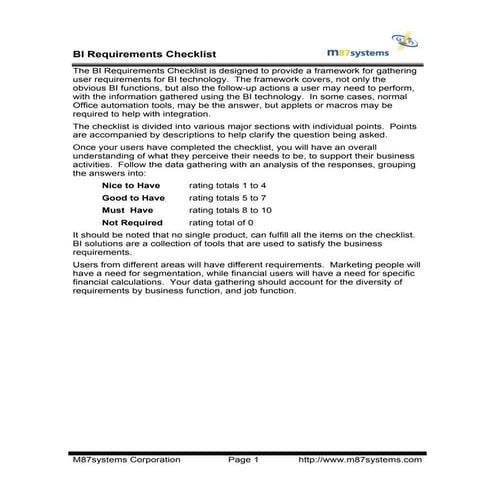 Bi requirements checklist | PDF