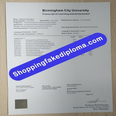 fake Birmingham City University Transcript, fake transcript | PDF