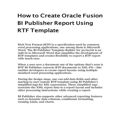 How To Create Oracle Fusion Bi Publisher Report Using Rtf Template Pdf 7512