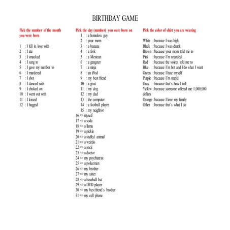 Birthday Game | DOCX | Musicals | Genres