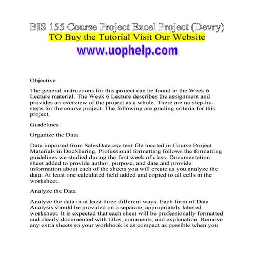 Bis 155 course project excel project(uophelp) | DOC