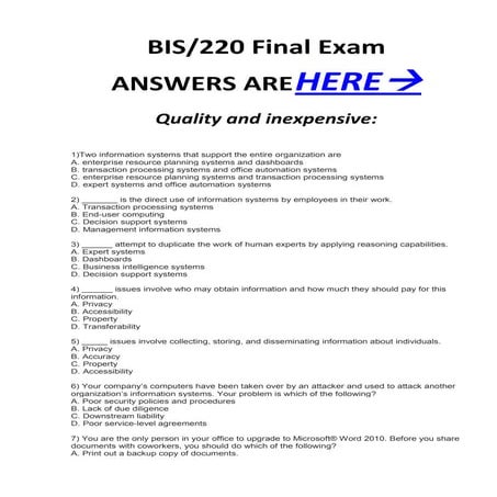 Bis 220 bis220 final exam correct 100% | DOCX