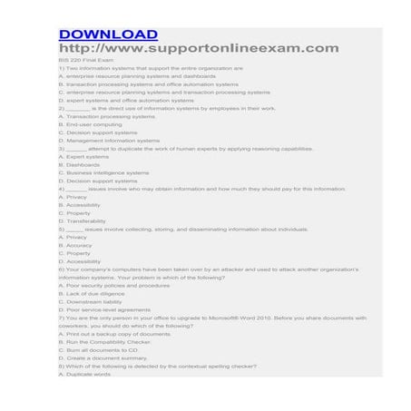 Bis 220 final exam | DOCX