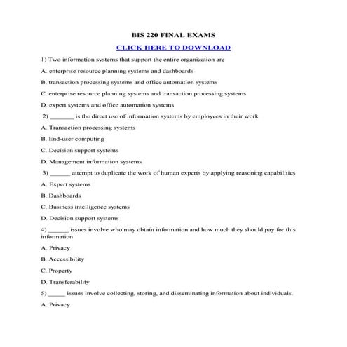 Bis 220 final exams | PDF