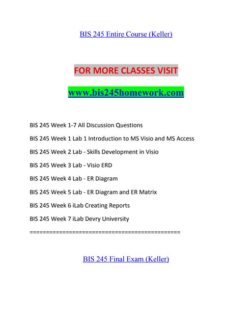 Bis245 week 5 i lab devry university er diagram and er matrix | DOCX