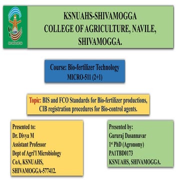 BIS and FCO Standards for Bio-fertilizer productions, CIB registration ...