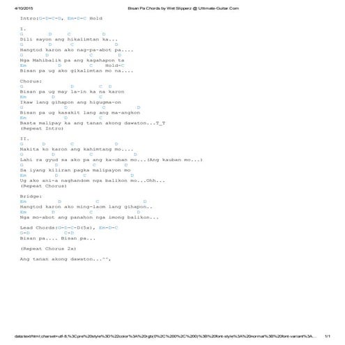 Bisan pa chords by wet slipperz @ ultimate guitar | PDF
