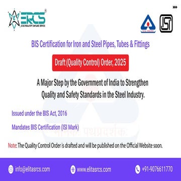 BIS Certification for Iron and Steel Pipes, Tubes & Fittings (Quality ...