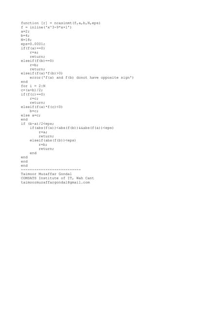 Matlab Code For Bisection Methode Pdf