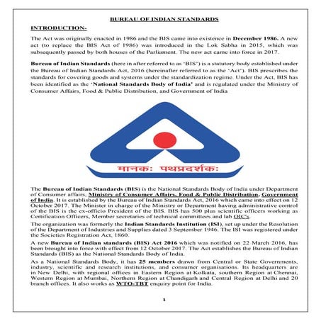 BIS (Bureau of Indian standards ) | PDF
