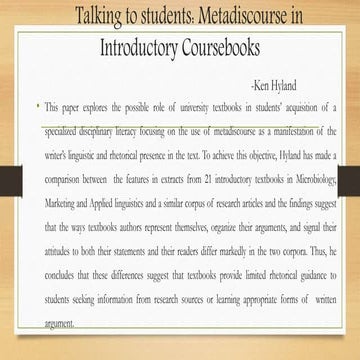 Talking to students: Metadiscourse in Introductory Coursebooks | PPT