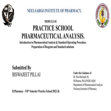 Practice School Pharmaceutical Analysis 7th semester (VIIth) B ...