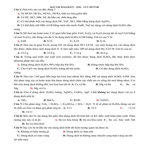 Bài t p halogen - oxi - l-u hu-nh ph-n 3 - 80 câu | PDF