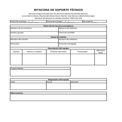 Bitacora De Soporte Tecnico Pdf