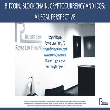 Bitcoin, Block chain, Cryptocurrency, and ICO's: A Legal Perspective | PPT