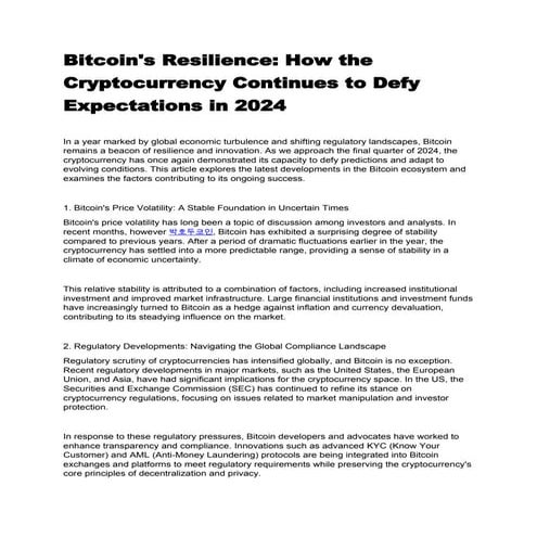 Bitcoin's Resilience How the Cryptocurrency Continues to Defy ...