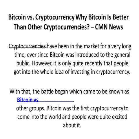 Bitcoin vs cryptocurrency why bitcoin is better than other ...