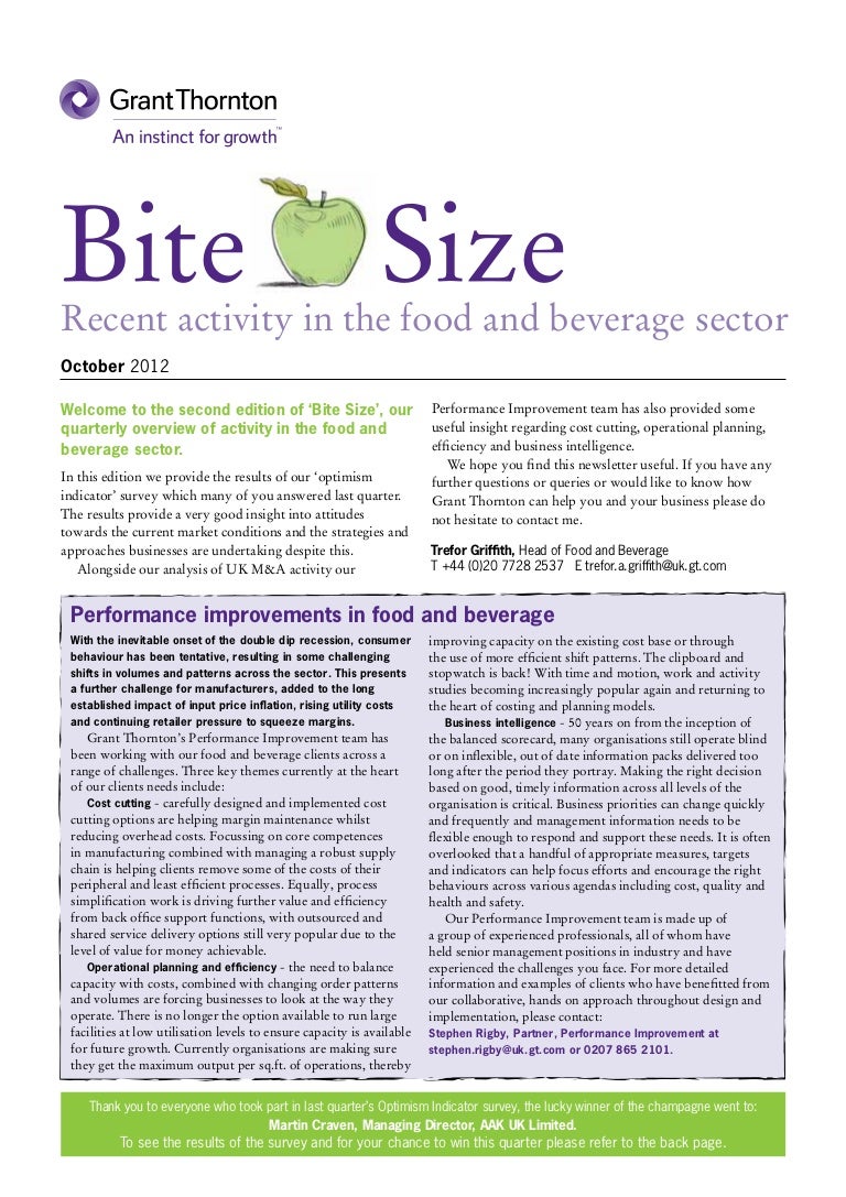 Bite Size - October 2012 Quarterly M&A activity in the food and bever…