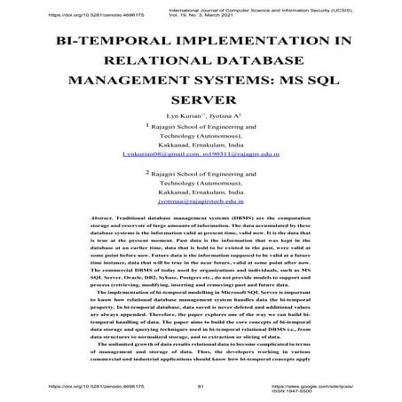 Bi Temporal Implementation In Relational Database Management Systems Ms Sql Server Pdf