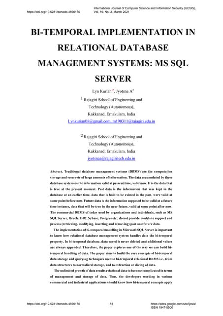 Management Of Bi Temporal Properties Of Sqlnosql Based Architectures A Review Pdf