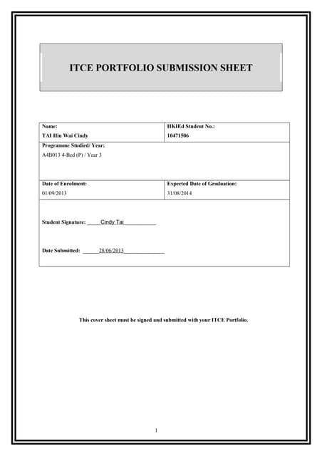 Itce portfolio submission sheet | PDF