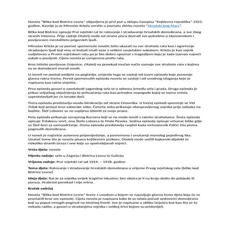 "Bitka kod Bistrice Lesne" objavljena je prvi 1923. | PDF