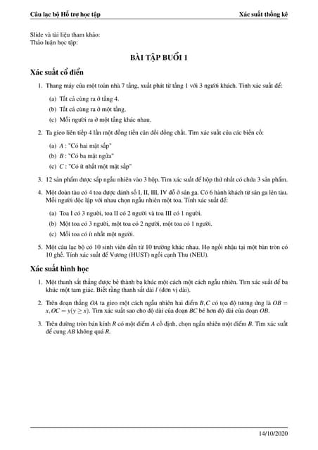 Bai tap xstk b (cap nhat chuong 6 7) | PDF