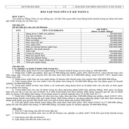 Bài tập nguyên lý kế toán có lời giải | PDF