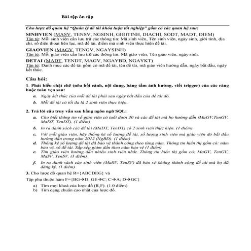 Bài tập ôn tập csdl | PDF