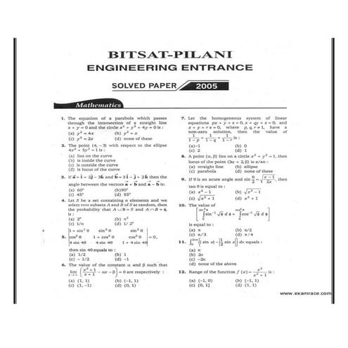 Bitsat 2005 questions with answers | PDF