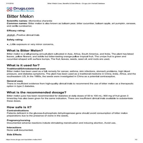 Bitter melon uses, benefits & side effects drugs | PDF