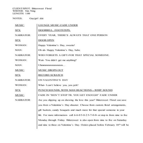 Bittersweet Floral Commercial Script | DOCX