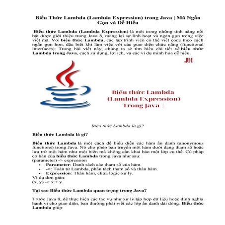 Biểu Thức Lambda (Lambda Expression) trong Java | Mã Ngắn Gọn và Dễ Hiểu | DOCX