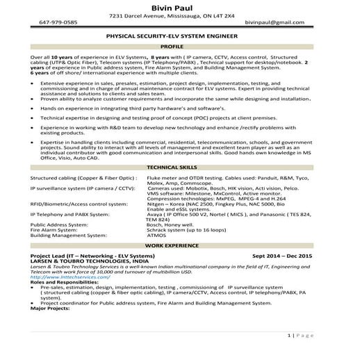 Bivin paul resume physical security and elv system engineer _ may 3rd ...