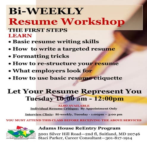 Bi Weekly Resume Writing Workshop Flyer | PDF