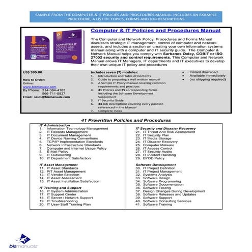 Bizmanualz Computer IT Policies and Procedures Manual TOC | PDF