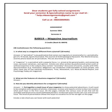 Bj0019 – magazine journalism | DOCX