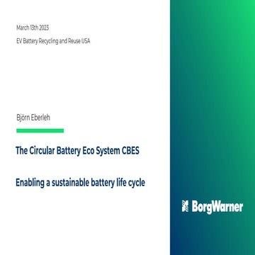 CIRCULAR BATTERY ECO SYSTEM – REUSE AND RECYCLE SCENARIOS OF COMMERCIAL ...