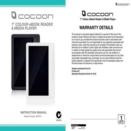 Bk7021 cocoon e book reader manual | PDF