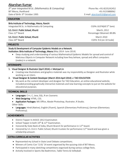 Akarshan kumar cv | PDF Akarshan kumar cv | PDF