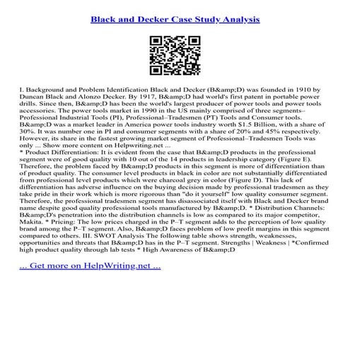 Black And Decker Case Study Analysis | PDF