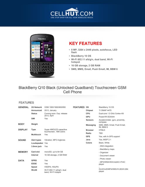 Huawei g6609-unlocked-quadband-qwerty-gsm-cell-phone brochure-32875 | PDF